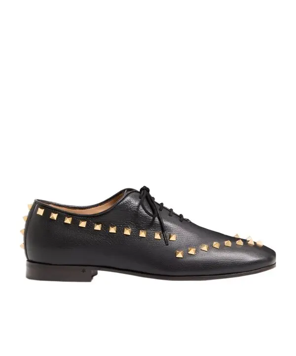 Valentino Garavani Derby Rockstud In Kidskin - Black