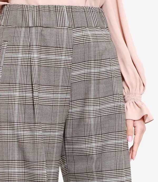 SEMICOUTURE Plaid Wide-leg Casual Trousers