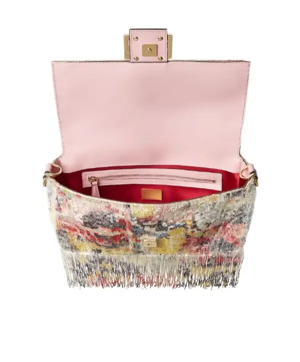 Fendi Abstract Flower Bag Embroidered With Multicolor Beads And Fringes