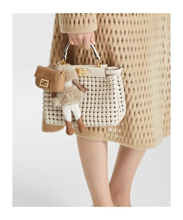 Fendi Camellia Interlaced Leather Bag - White