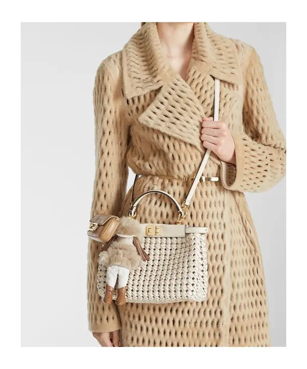 Fendi Camellia Interlaced Leather Bag - White