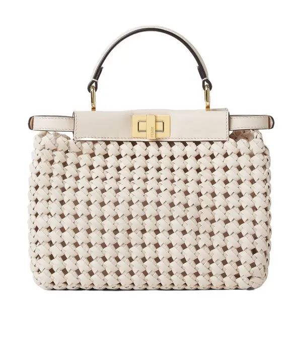 Fendi Camellia Interlaced Leather Bag - White