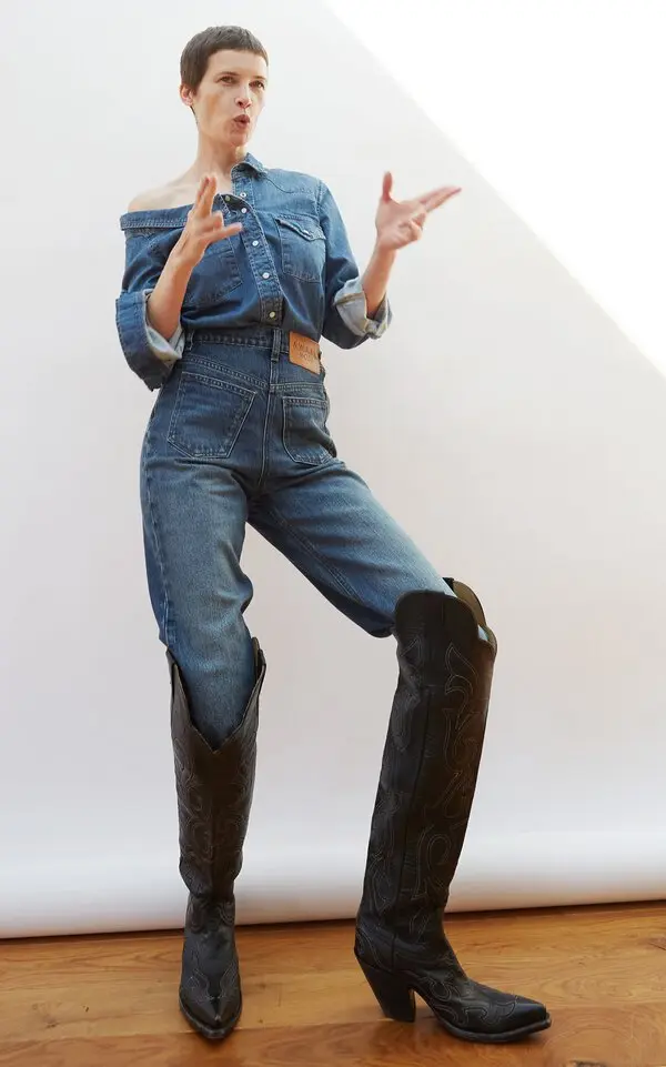 A.W.A.K.E. Mode Off-shoulder Denim Shirt