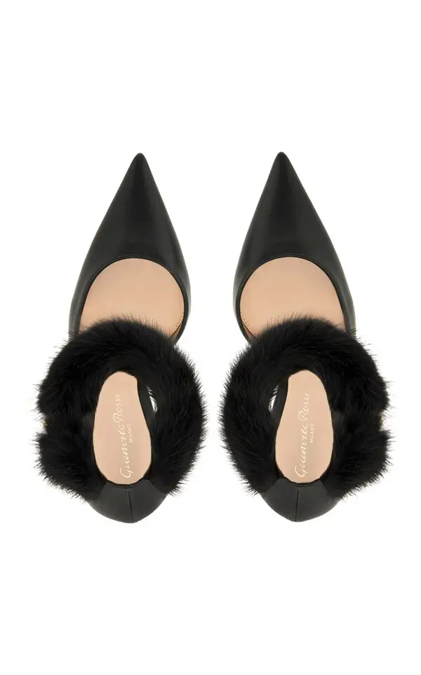GIANVITO ROSSI Letizia Fur-trimmed Leather Pumps