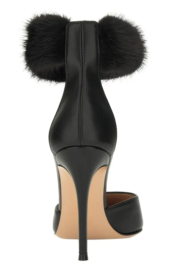 GIANVITO ROSSI Letizia Fur-trimmed Leather Pumps