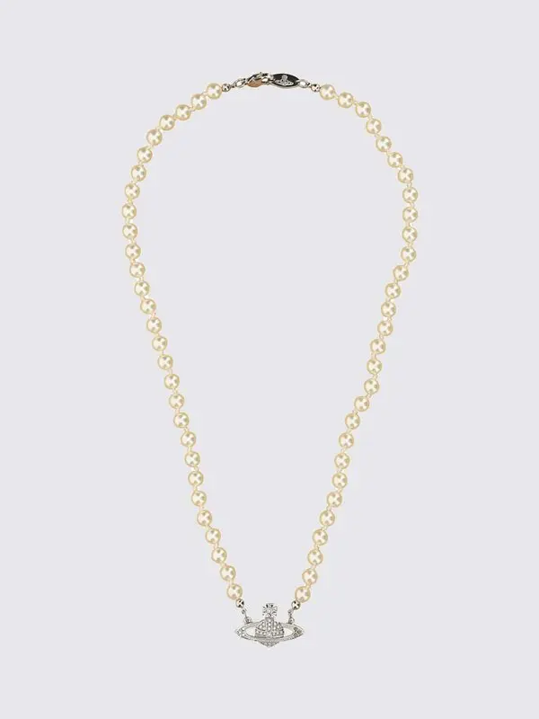 VIVIENNE WESTWOOD Pearl And Rhinestone Orb Pendant Brass Necklace - Cream
