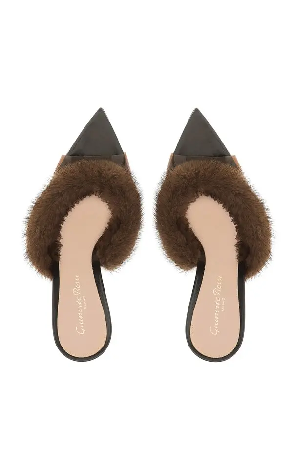 GIANVITO ROSSI Tanya Fur-trimmed Pvc Mules