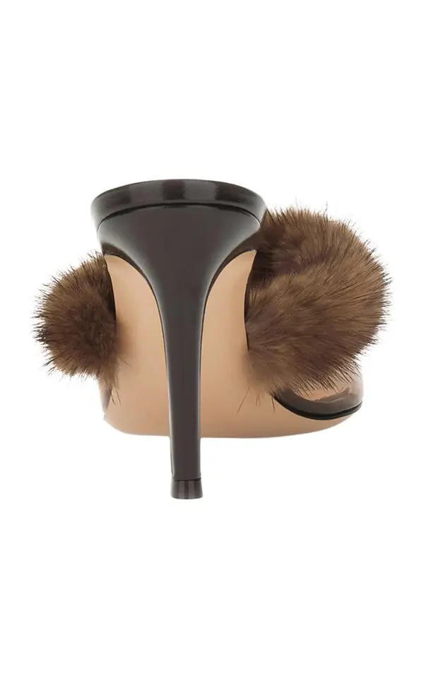 GIANVITO ROSSI Tanya Fur-trimmed Pvc Mules