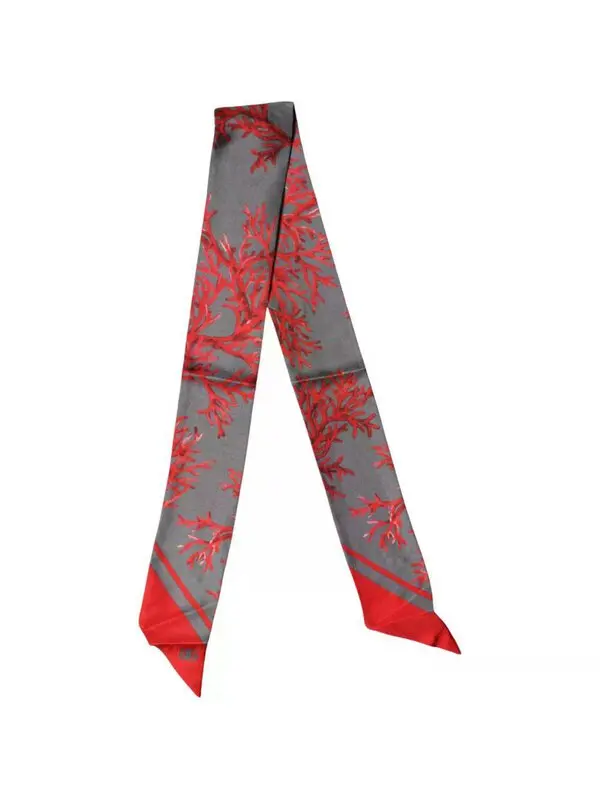 Dolce & Gabbana Red Gray Coral-print Neck-wrap Foulard Scarf
