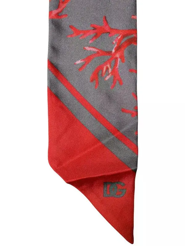 Dolce & Gabbana Red Gray Coral-print Neck-wrap Foulard Scarf