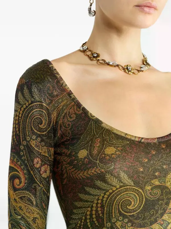 Etro Long Metallic Jersey Dress With Floral-motif