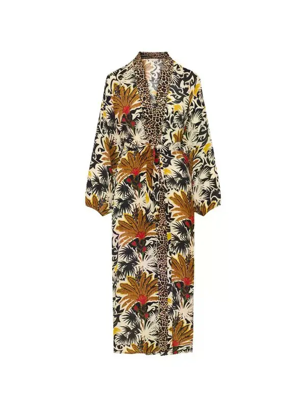 Anjuna Chiara Mixed-print Tied-waist Kimono