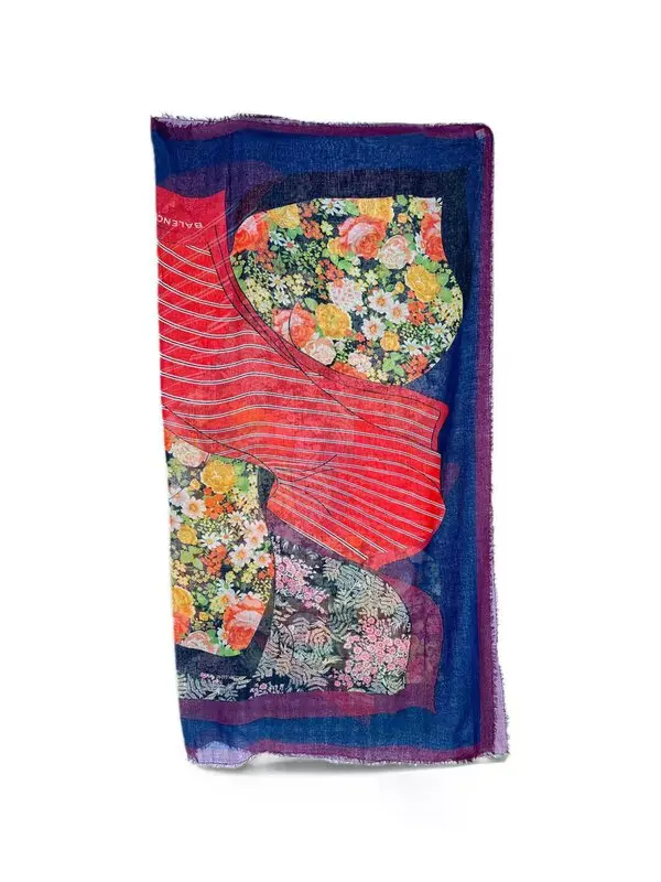Balenciaga Floral-print Striped Scarf