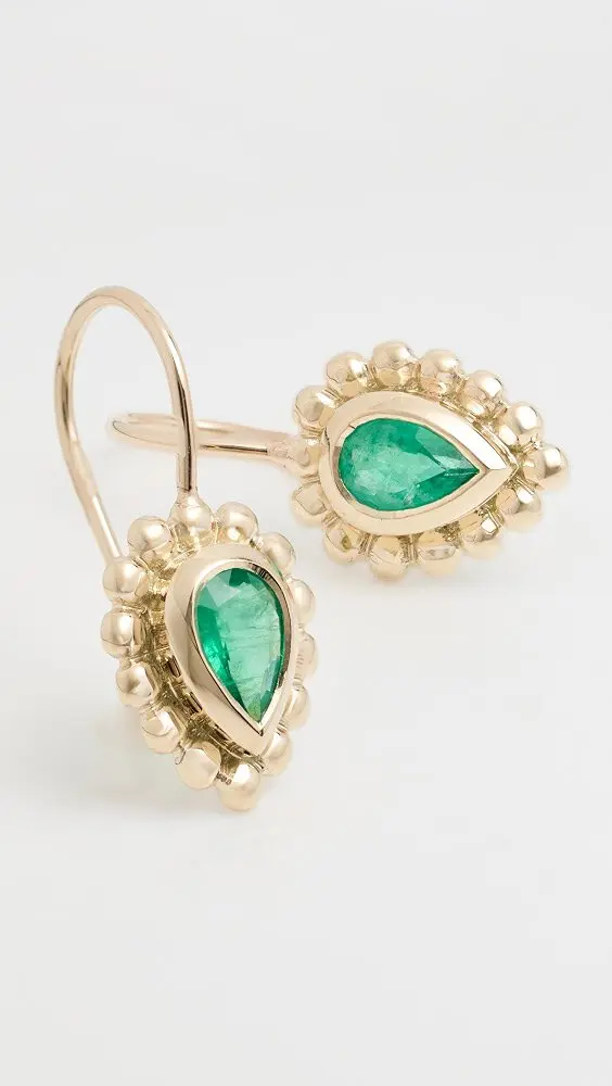Zoe Chicco 14k Bezel Set Pear Emerald Drop Earrings