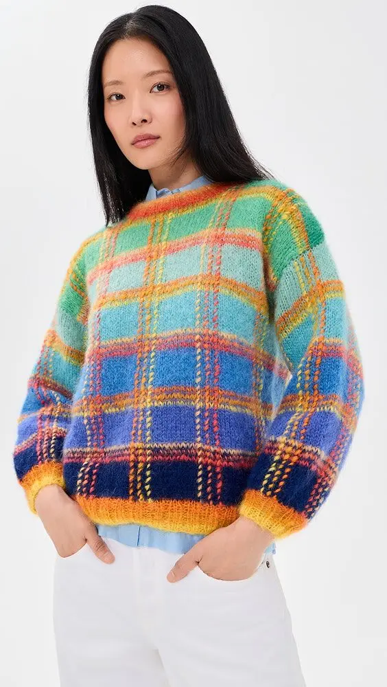 ROSE CARMINE Tartan Sweater - Turquoise/orange