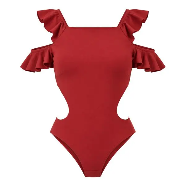 RIVE & RITUEL Charmaine Bordeaux Frill Bodysuit