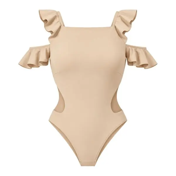 RIVE & RITUEL Neutrals Charmaine Sand Nude Frill Bodysuit