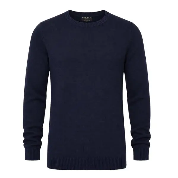 SERRAN LONDON Crewneck Wool Jumper Navy