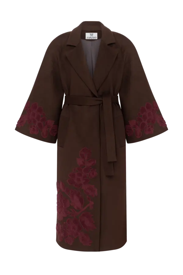 ANNABO Ashen Rose Embroidered Wool & Cashmere Coat - Brown