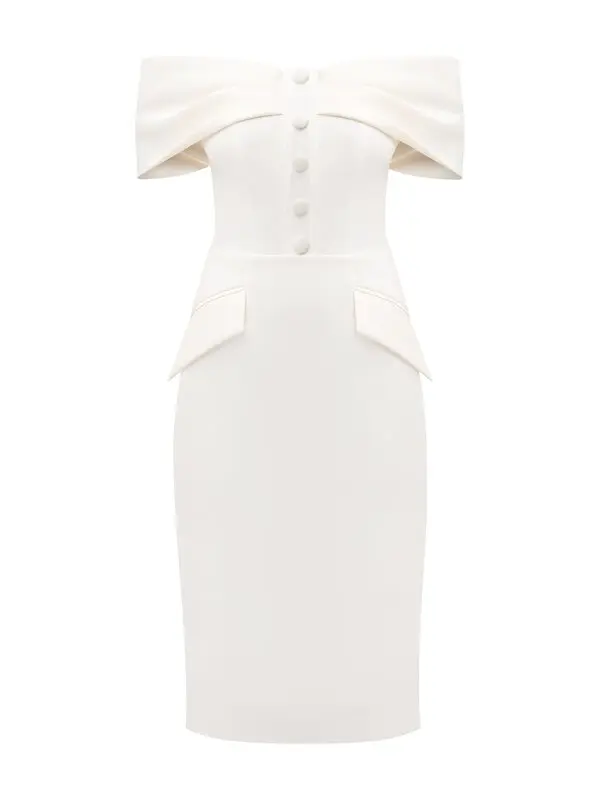 TIA DORRAINE Steel Confidence Off-shoulder Midi Dress, Pearl - White