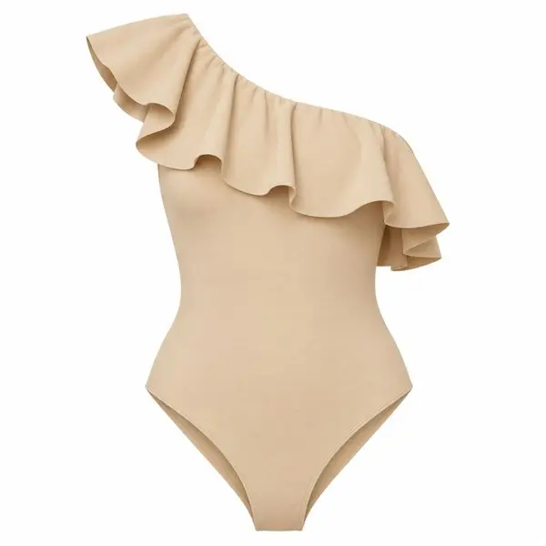 RIVE & RITUEL Neutrals Aelia Sand One Shoulder Bodysuit