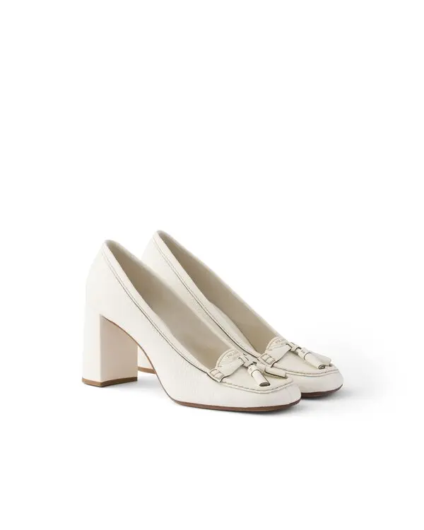 Prada Leather Heeled Loafers - Neutral