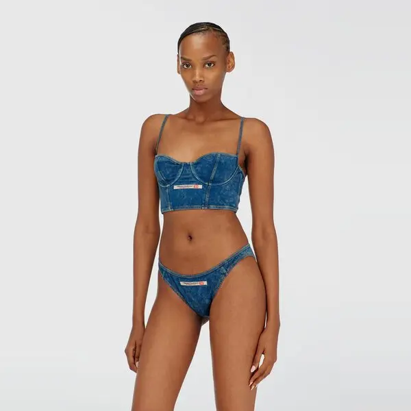 DIESEL® Bustier Top In Denim-effect Cotton - Blue