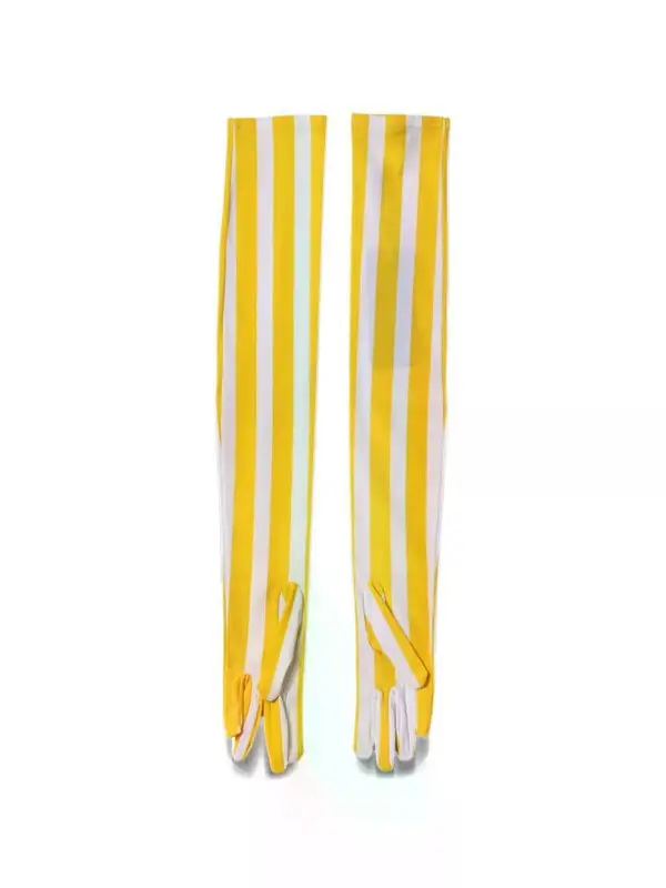 Dolce & Gabbana White Stripes Nylon Elbow-length Gloves