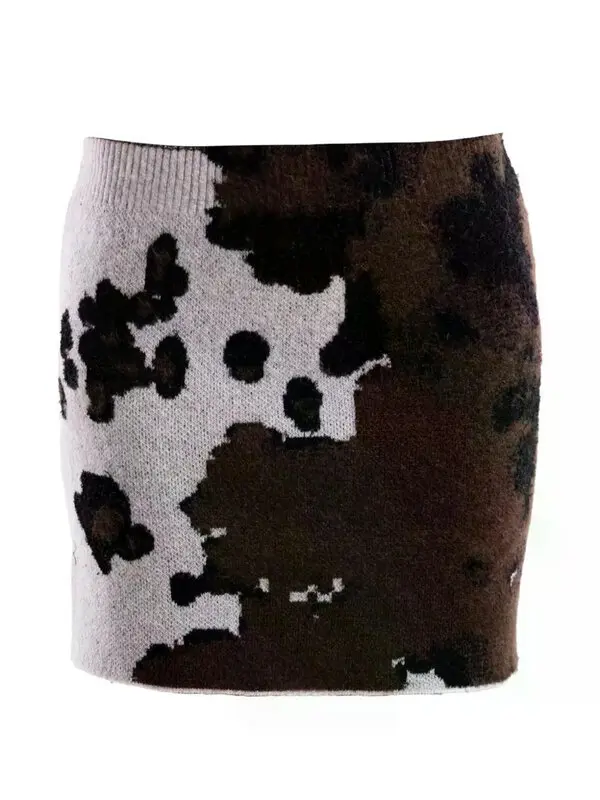 AKEP Cow-print Knitted Mini Skirt
