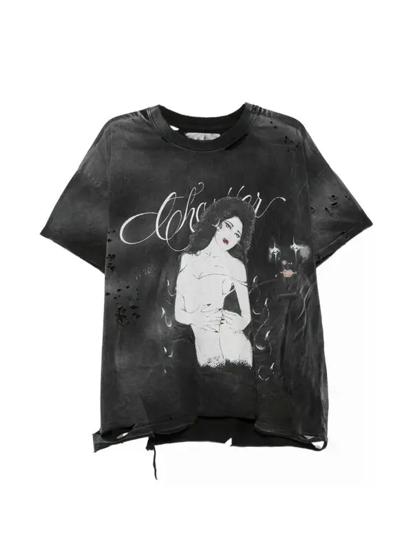 SEKRIT Graphic-print Distressed T-shirt