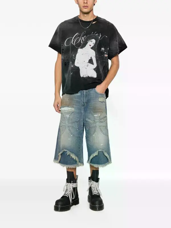 SEKRIT Graphic-print Distressed T-shirt