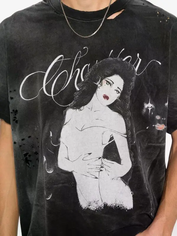 SEKRIT Graphic-print Distressed T-shirt