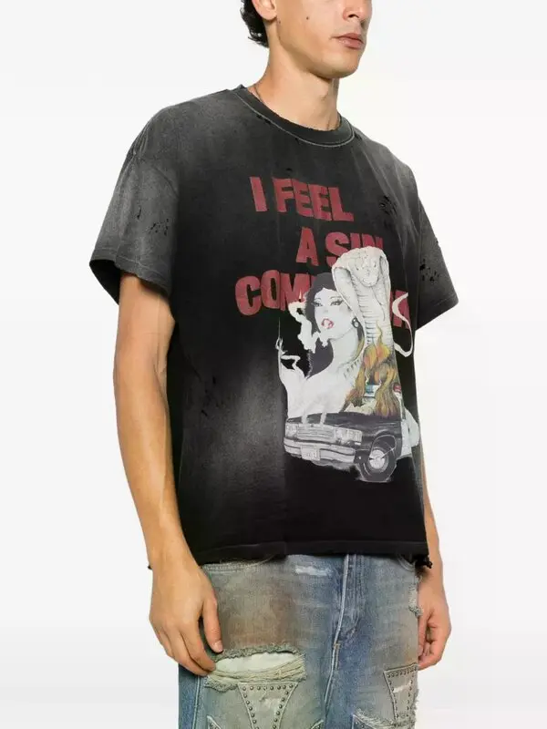 SEKRIT Distressed Graphic-print T-shirt