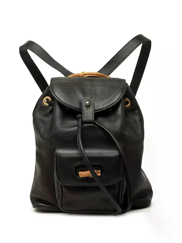 Gucci 2000-2015 Mini Calfskin Bamboo Drawstring Backpack - Black
