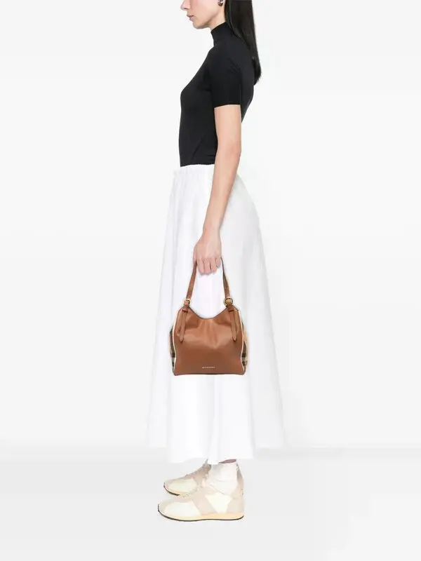 Burberry 2000-2017 Small Derby Calfskin And House Check Canvas Canterbury Tote Bag - Brown