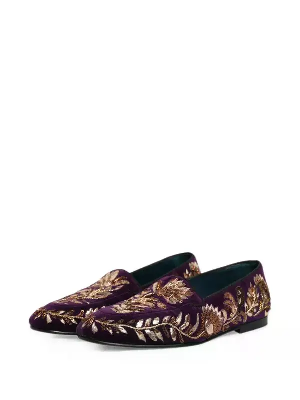 Dolce & Gabbana Violet Velvet Floral-embroidery Loafers