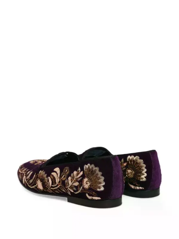 Dolce & Gabbana Violet Velvet Floral-embroidery Loafers