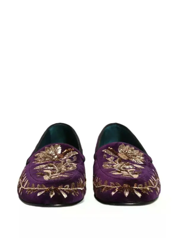 Dolce & Gabbana Violet Velvet Floral-embroidery Loafers