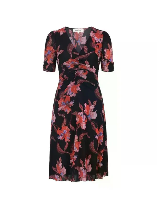 Diane Von Furstenberg Koren Floral-print Ruched Midi Dress - Black