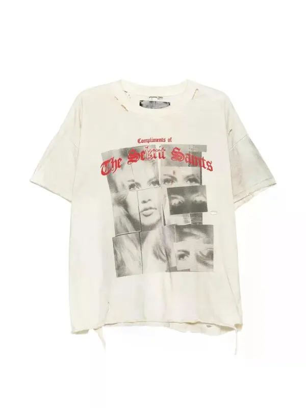 SEKRIT Graphic-print Distressed T-shirt