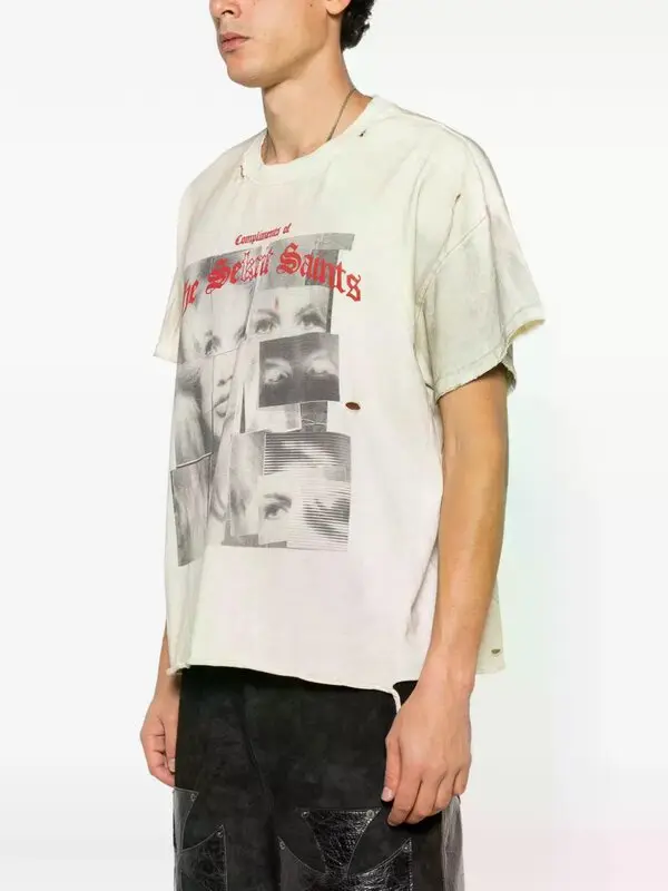 SEKRIT Graphic-print Distressed T-shirt