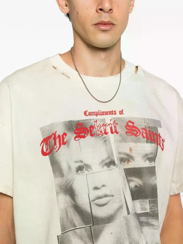 SEKRIT Graphic-print Distressed T-shirt