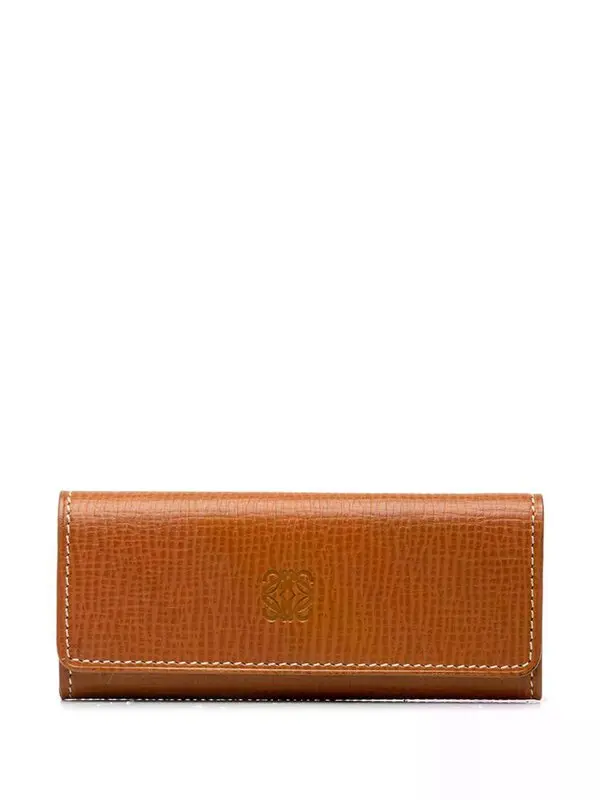 Loewe 1990-2000 Textured Calfskin Anagram Key Holder - Brown
