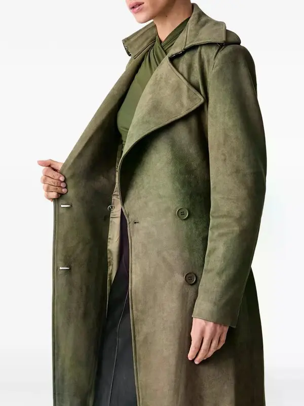 Bardot Faux-suede Double-breasted Belted Trench Coat