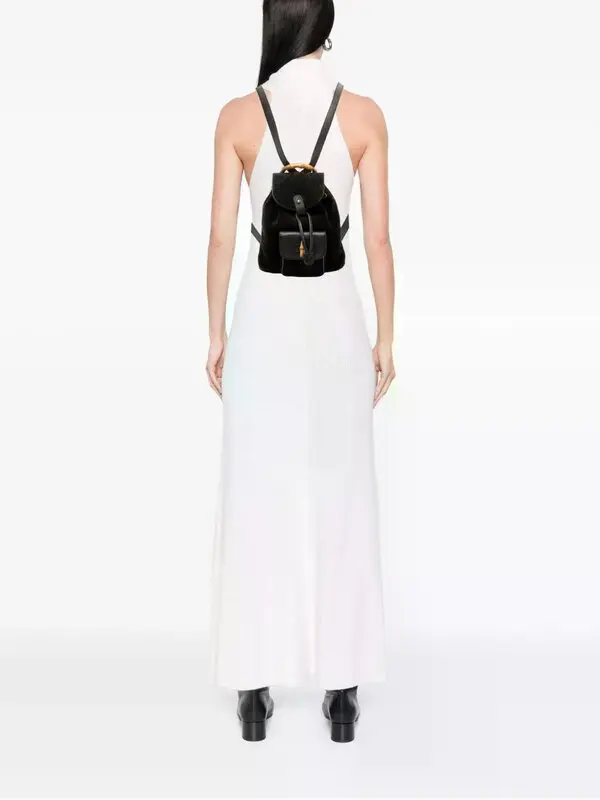 Gucci 20th Century Suede Bamboo Drawstring Backpack - Black