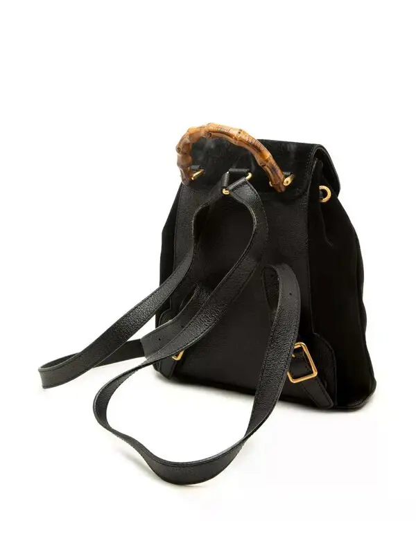 Gucci 20th Century Suede Bamboo Drawstring Backpack - Black