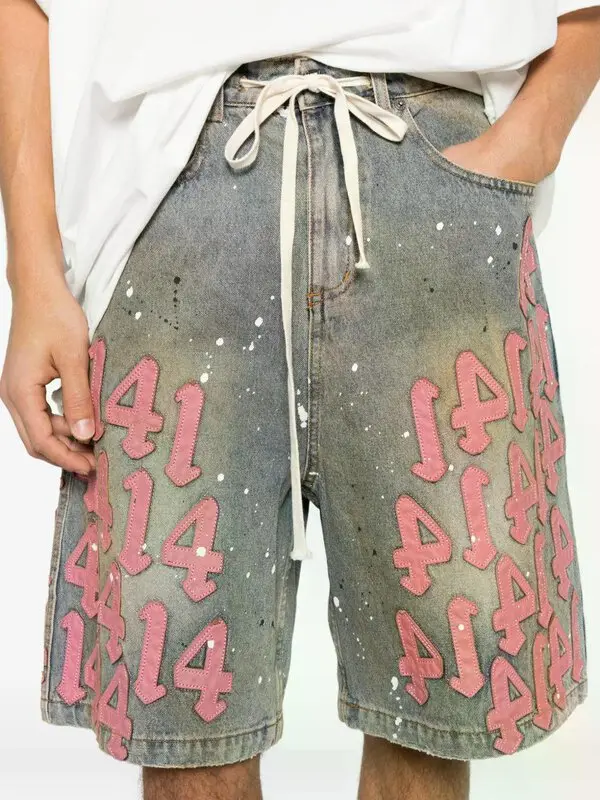 VALE FOREVER Appliqué-patch Paint-splatter Shorts