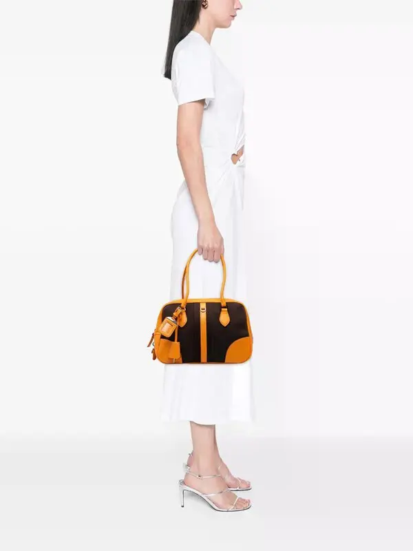 Prada 2000 Leather Trimmed Canvas Canapa Bauletto Bag Handbag