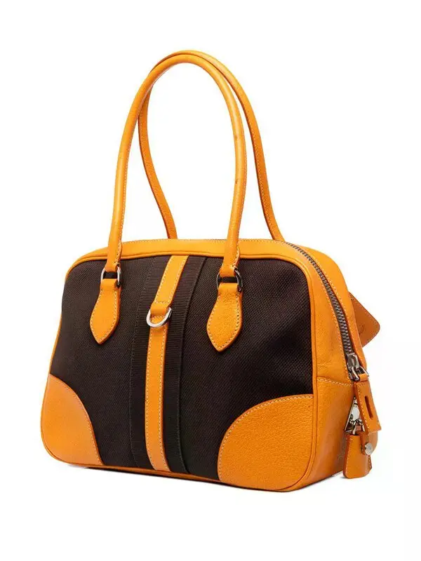 Prada 2000 Leather Trimmed Canvas Canapa Bauletto Bag Handbag