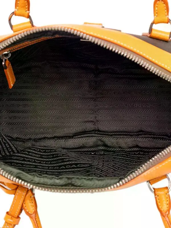 Prada 2000 Leather Trimmed Canvas Canapa Bauletto Bag Handbag